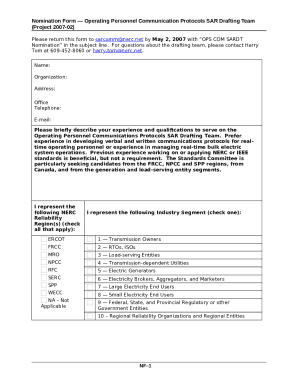 Subject Matter Expert Self-nomination for Standard Drafting Team Doc Template | pdfFiller