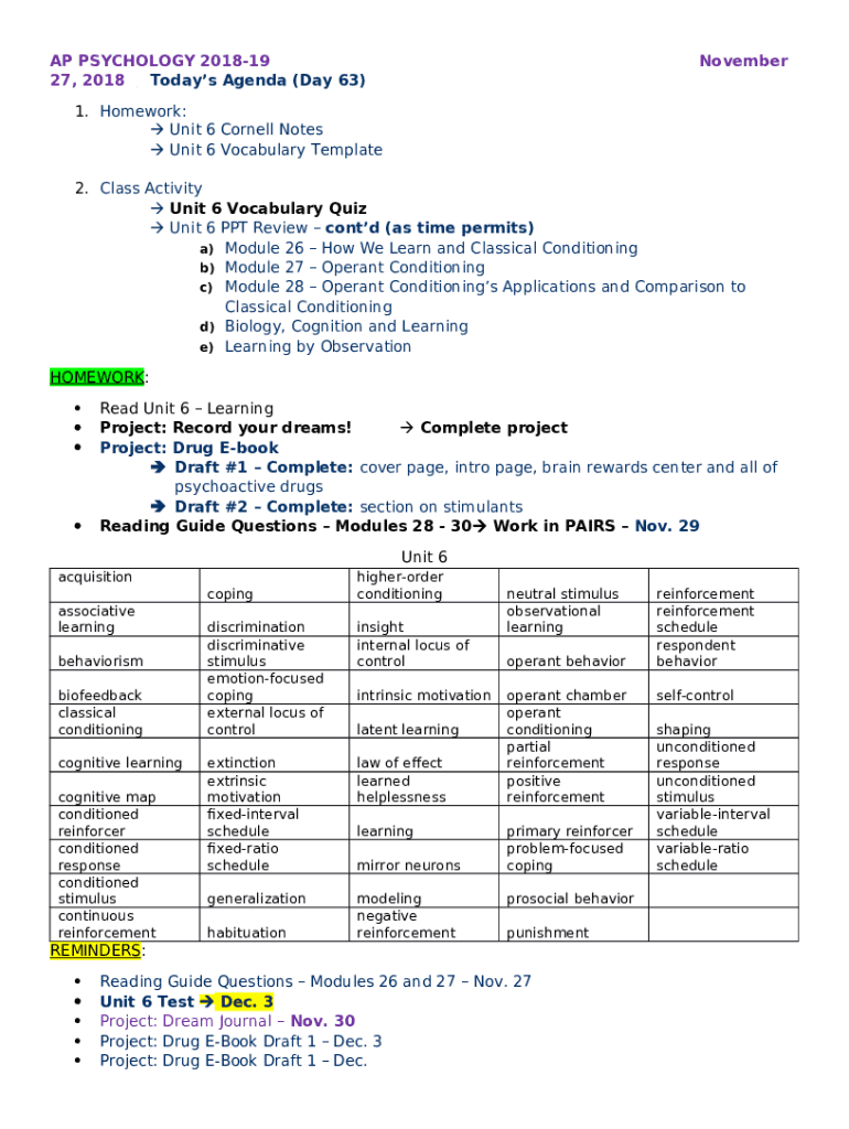 Unit 6 - Developmental Psychology - Vocabulary Quiz w/ KEY Doc Template ...