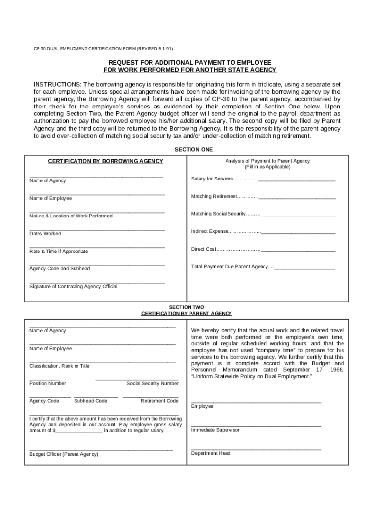 CP-30 DUAL EMPLOMENT CERTIFICATION (REVISED 5-1-91) Doc Template ...