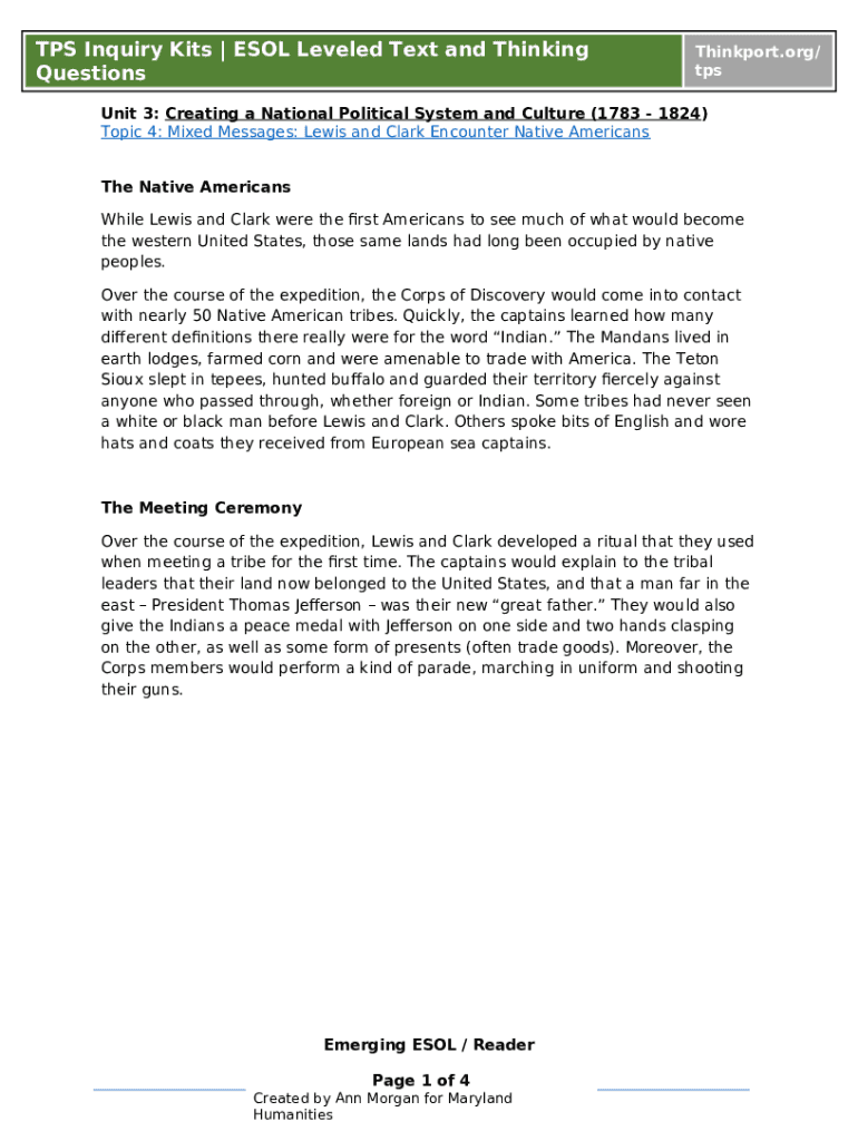 TPS Inquiry KitsESOL Leveled Text and Thinking Questions Doc Template ...