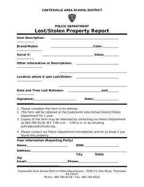Lost Property Report Word Template - Fill Online, Printable ... Doc ...