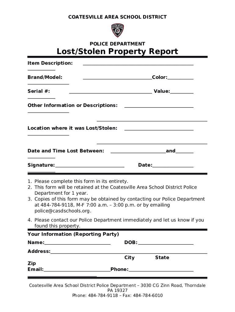 Lost Property Report Word Template - Fill Online, Printable ... Doc ...