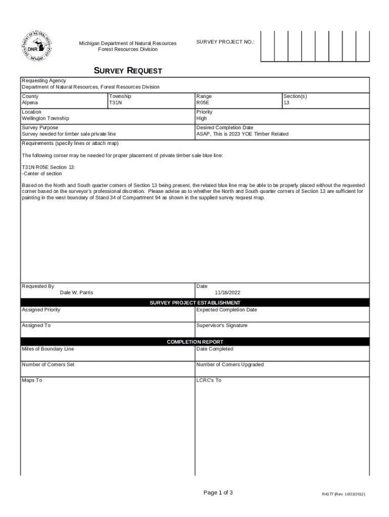 Survey Request - Department of Natural Resources Doc Template | pdfFiller