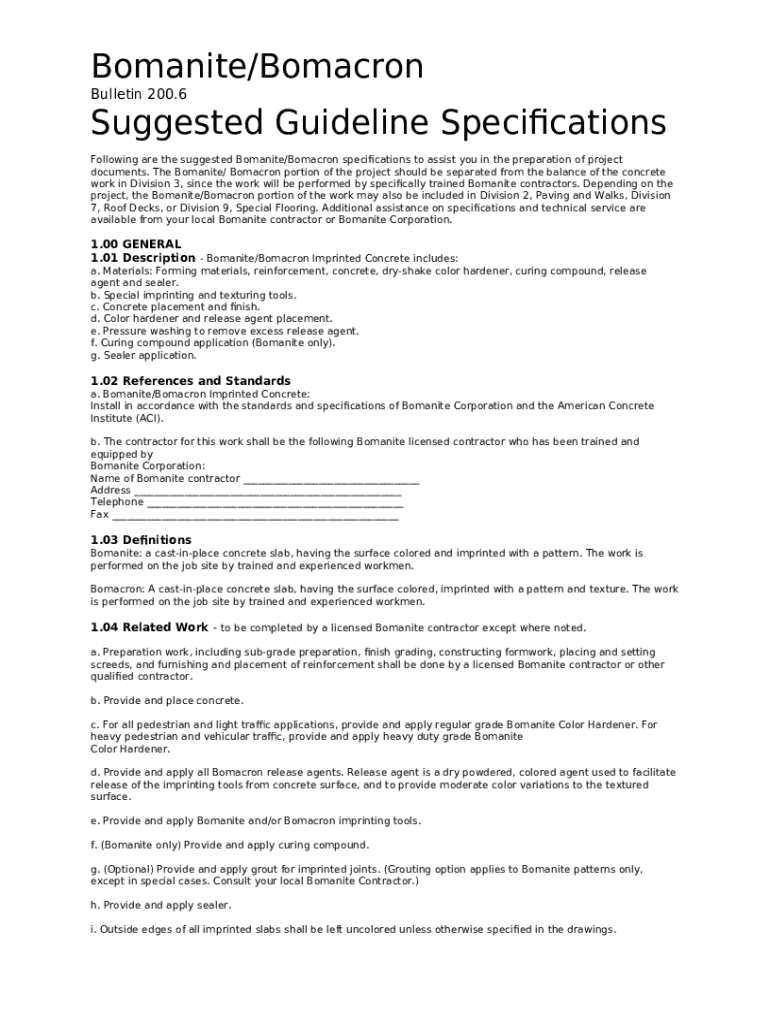 Bomanite Revealed Guideline Specification Doc Template | pdfFiller