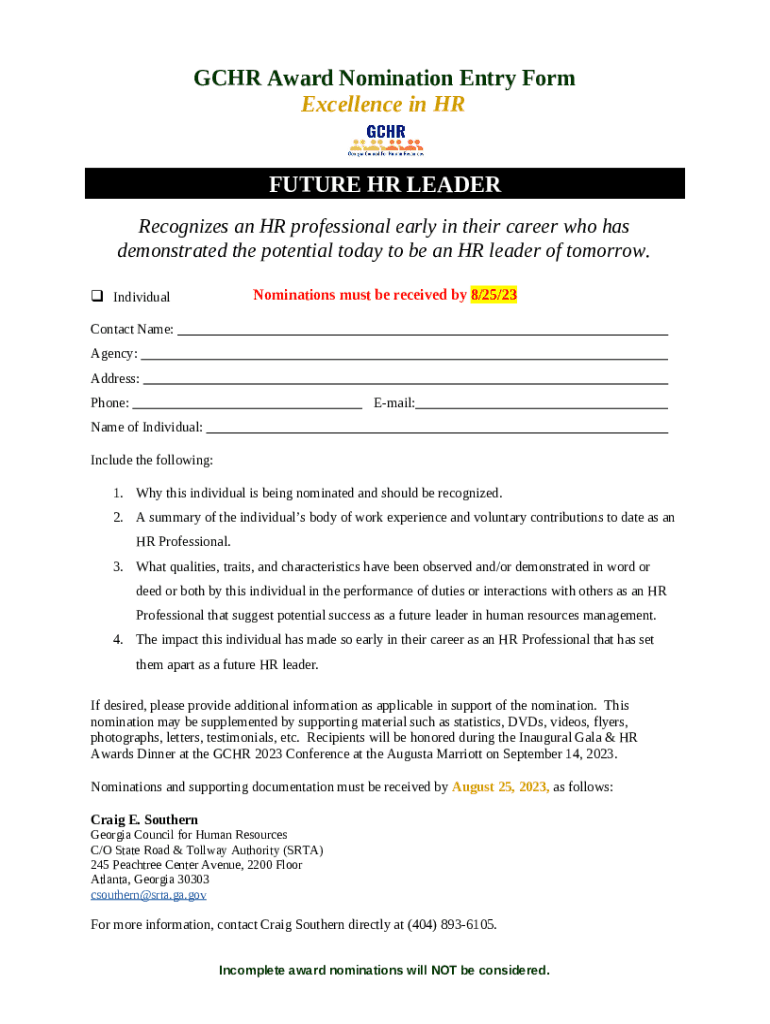 CSPA Award Nomination Entry Doc Template | pdfFiller