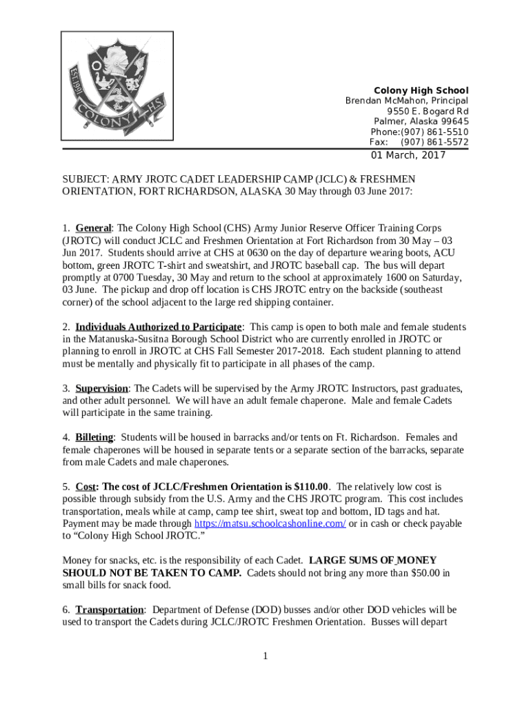 JROTC Cadet Leadership Challenge (JCLC) Doc Template | pdfFiller