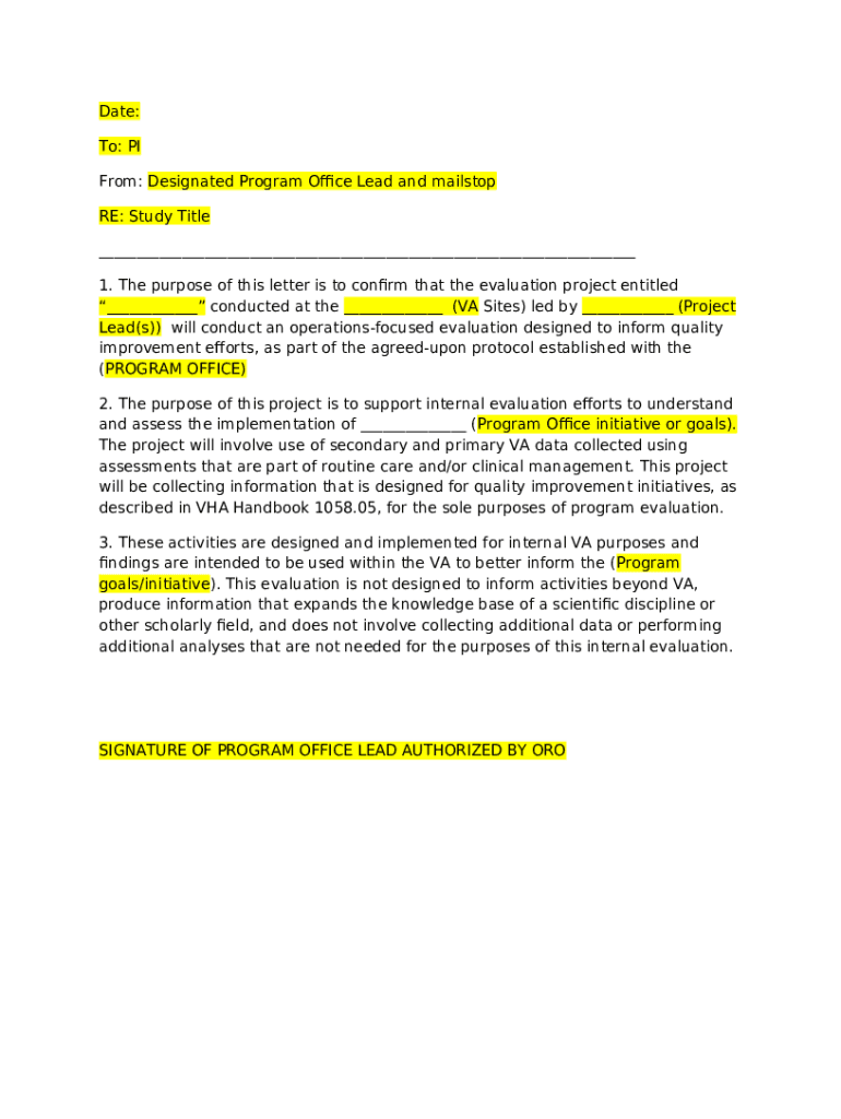 VHA non-research letter template. VHA non-research letter template Doc ...