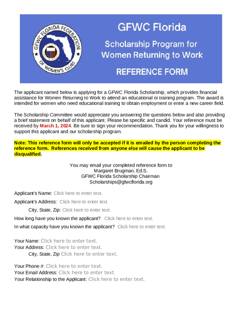 GFWC Florida Federation of Women's Club Reference Doc Template | pdfFiller