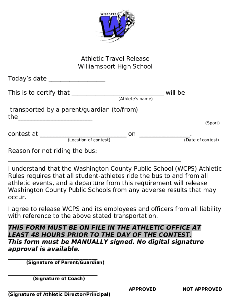 Athletic Travel Release - Ringgold School District Doc Template | pdfFiller