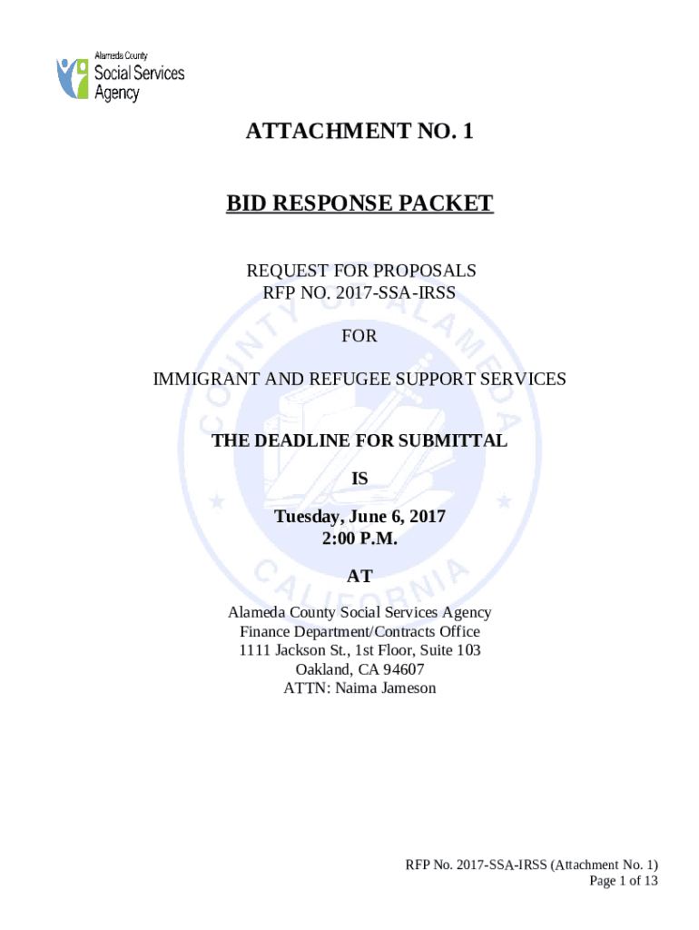 ATTACHMENT NO. 1 Bid Response PackET Doc Template | pdfFiller