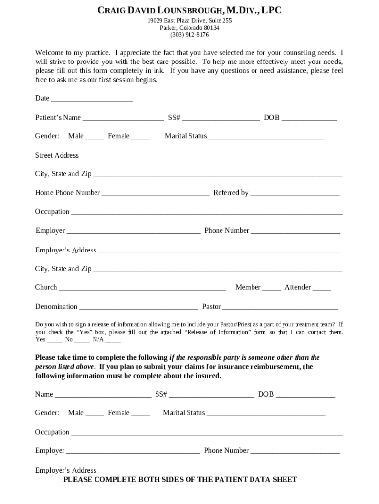 please complete both sides of the patient data sheet Doc Template ...