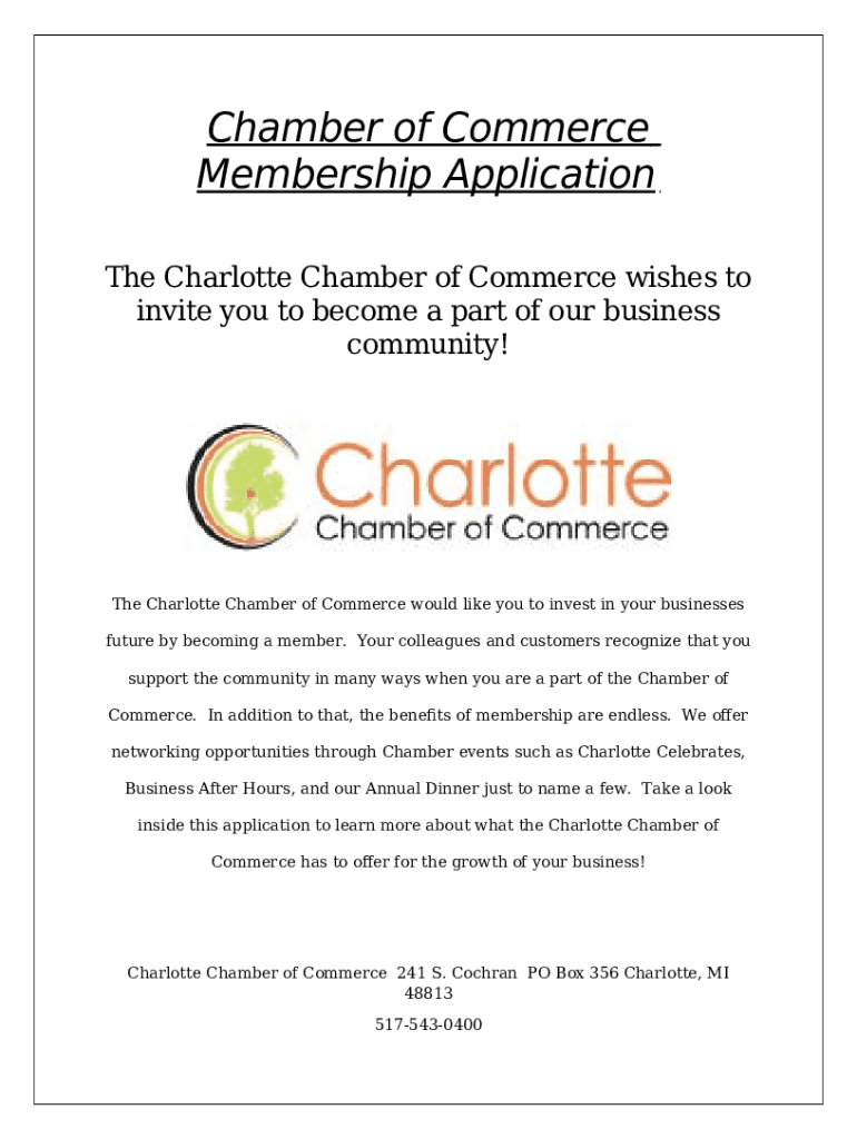 Charlotte Area Chamber Member Application Doc Template | pdfFiller