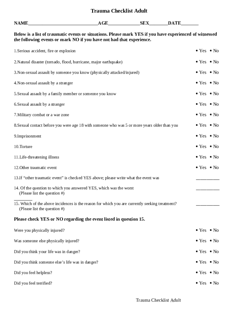 Trauma Screening Checklist (Ages 0-5) - MDHHS-5719 - depts washington ...