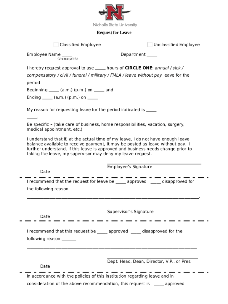 REQUEST FOR LEAVE APPROVAL Doc Template | pdfFiller