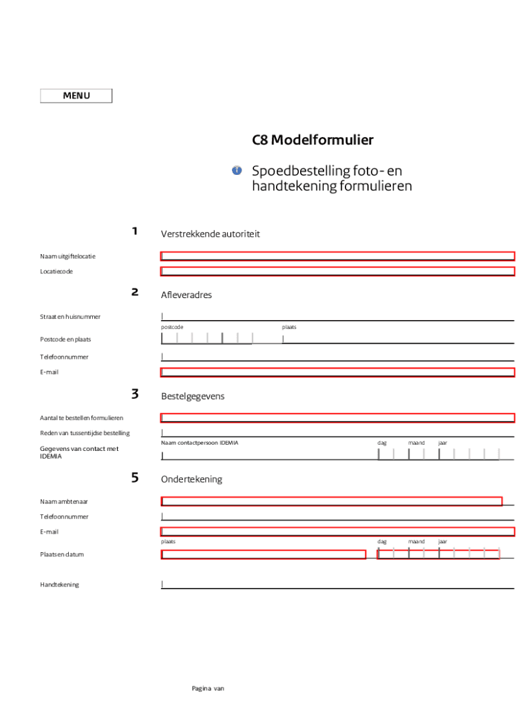 Fillable Online C8 - Spoedbestelling foto- en handtekening formulieren ...