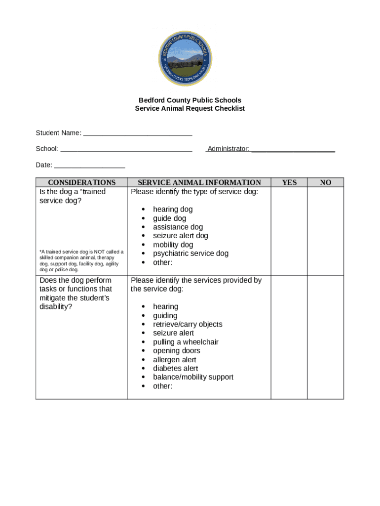 Service Animal Request Checklist . ... Doc Template | pdfFiller