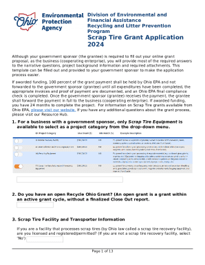 Scrap Tire Grant Application Template - epa ohio Doc Template | pdfFiller