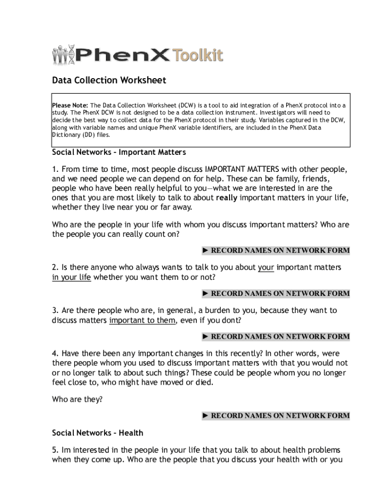 Fillable Online The Data Collection Worksheet (DCW) is a tool to aid ...