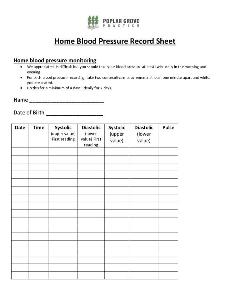 Fillable Online Blood Pressure Chart: Hypertension, How to Measure, and ...