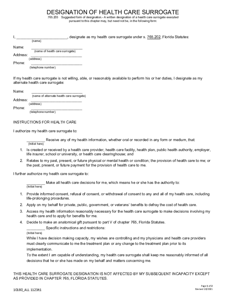 Fillable Online Section 765.2035 - Designation of a health care ...