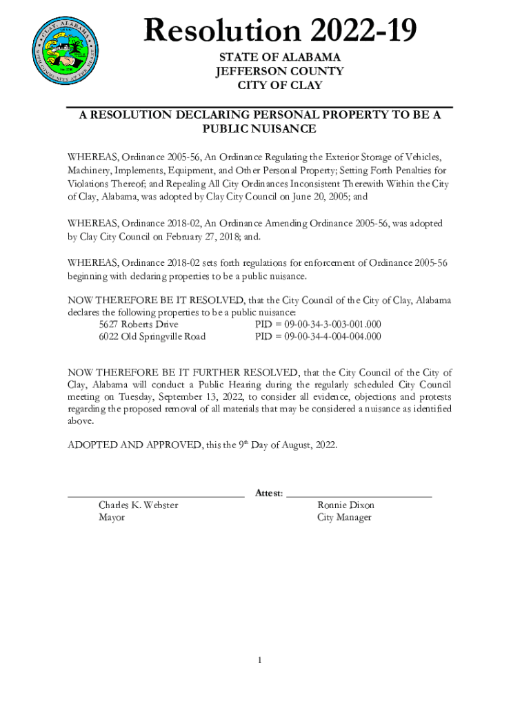 Fillable Online Health Hazard & Public Nuisance Ordinance Chapter 16 ...