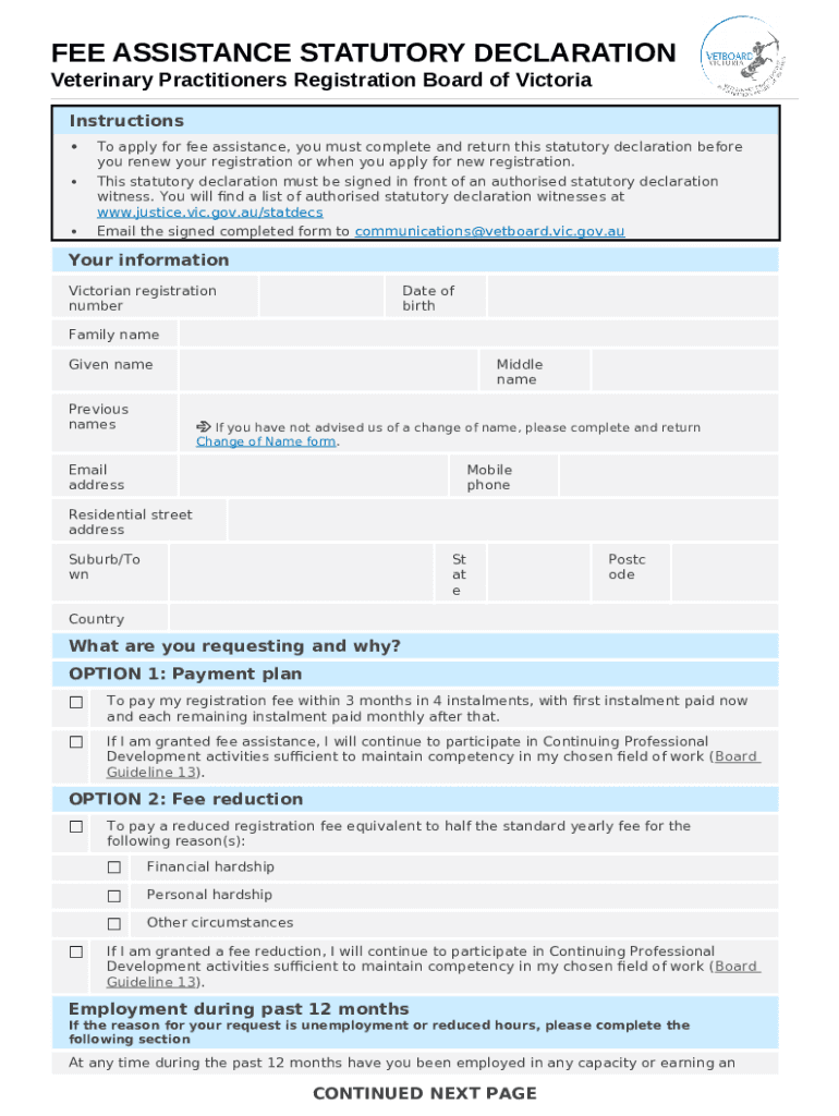 VPRBV Fee assistance statutory declaration - Hardship Doc Template ...
