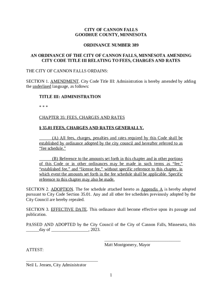 SAMPLE ORDINANCE NO Doc Template | pdfFiller