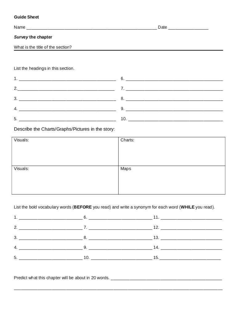 SQ3R Guide Sheet Doc Template | pdfFiller