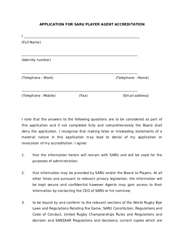 application-for-saru-player-agent-accreditation- ... Doc Template | pdfFiller