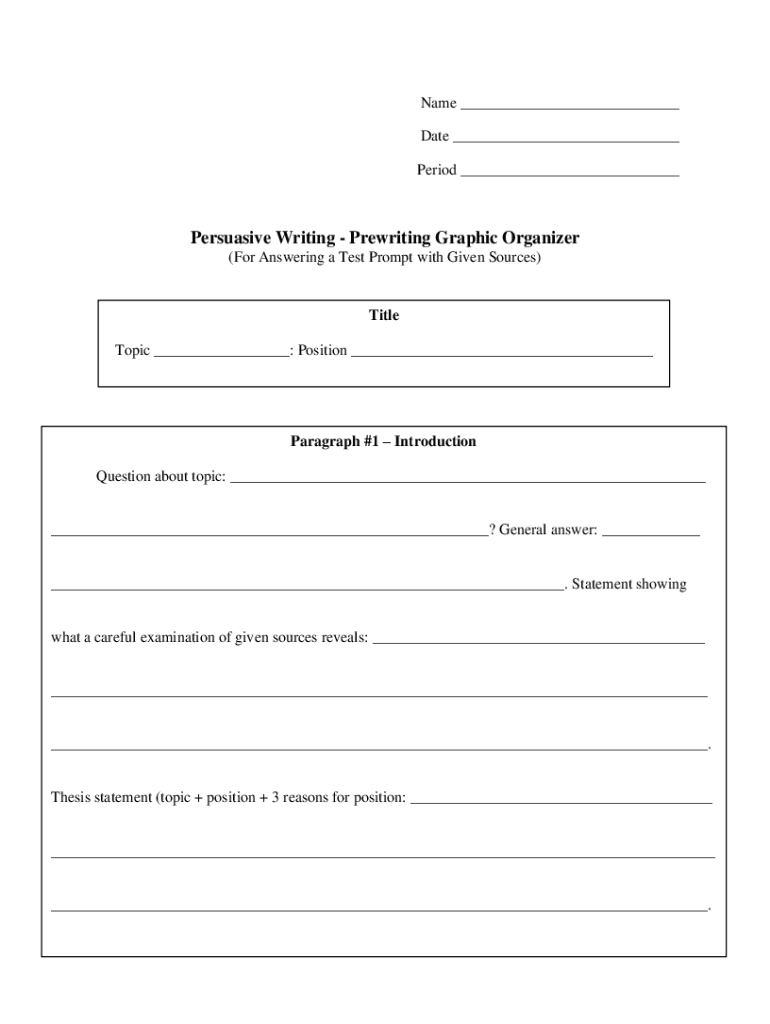 Fillable Online Persuasive Writing - Prewriting Graphic Organizer Fax ...