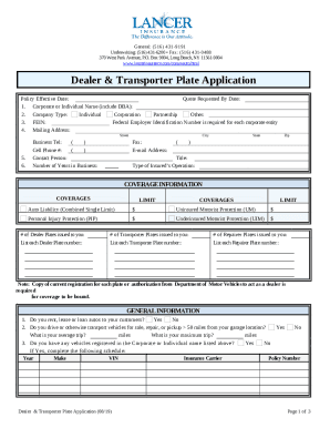 Transporter Plate Insurance - Fill Online, Printable, ... Doc Template ...