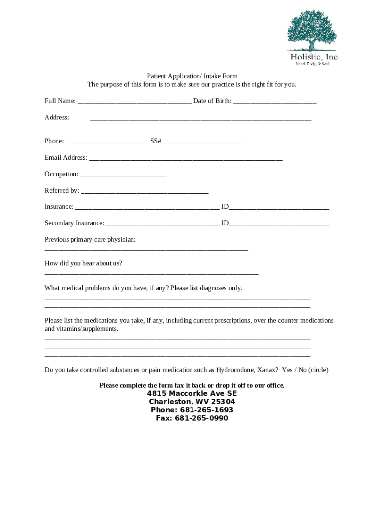 Counseling Application/Intake Doc Template | pdfFiller