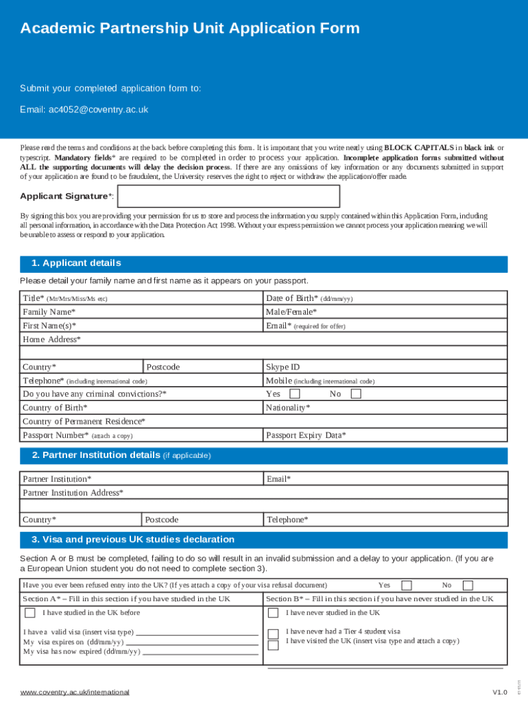 Academic Partnership Unit Application Doc Template | pdfFiller