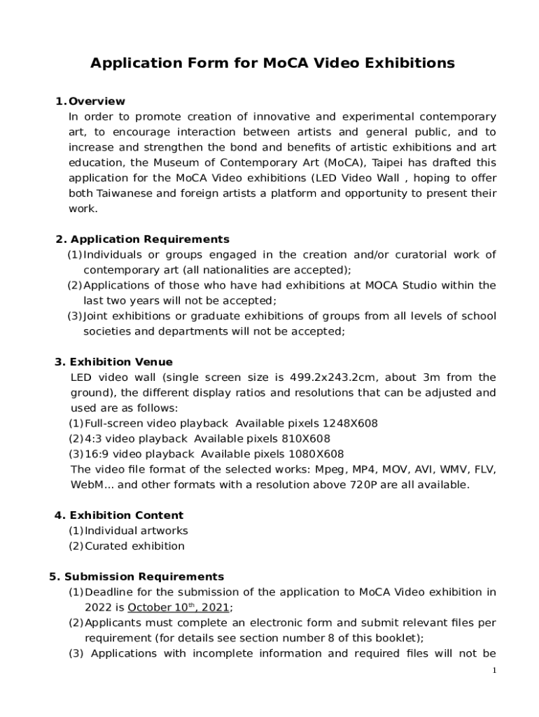 Application Guidelines for MoCA Studio Exhibition Doc Template | pdfFiller