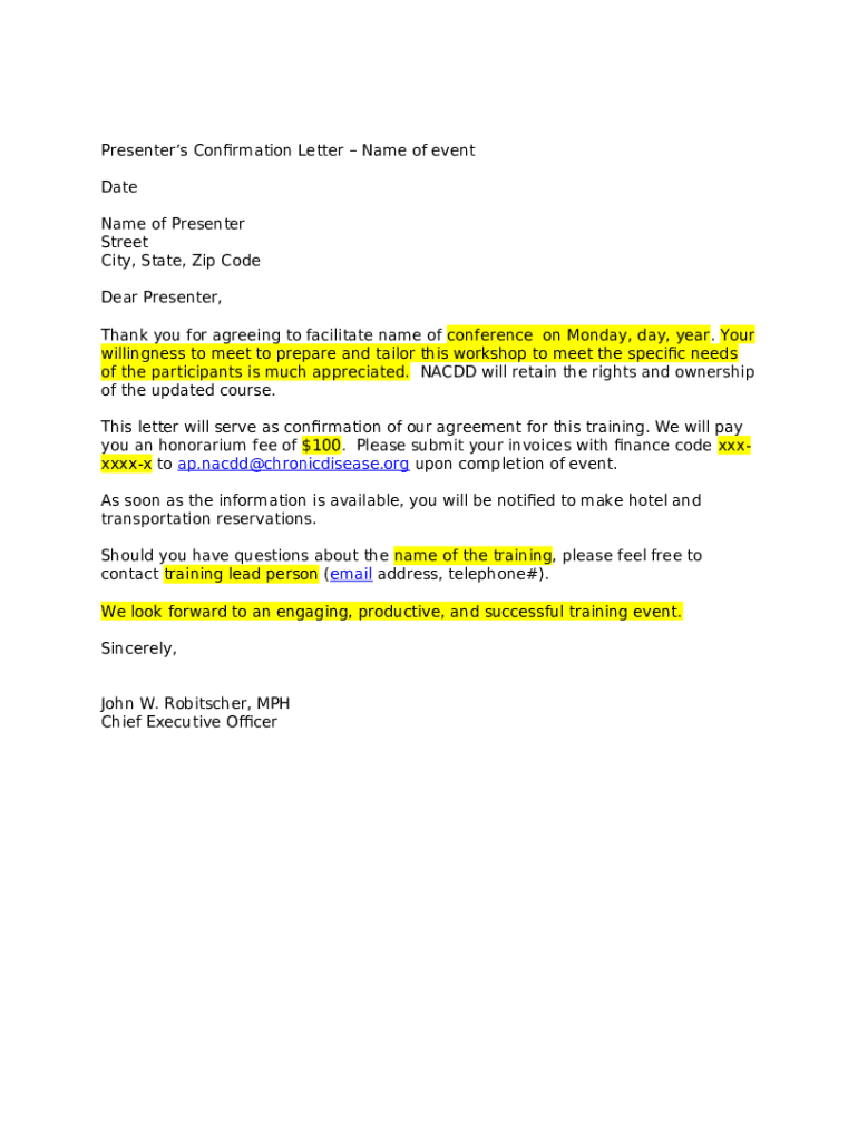 Presenters Confirmation Letter Indianapolis presenters Doc Template ...