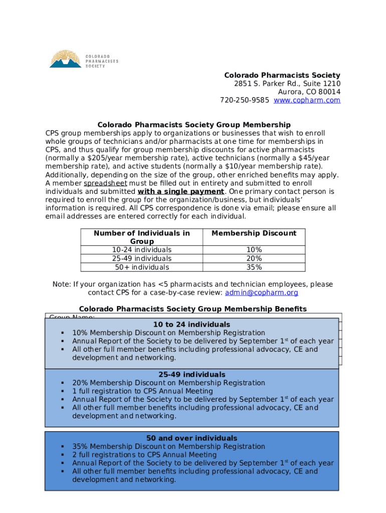 CPS Membership Overview - Colorado Pharmacists Society Doc Template | pdfFiller