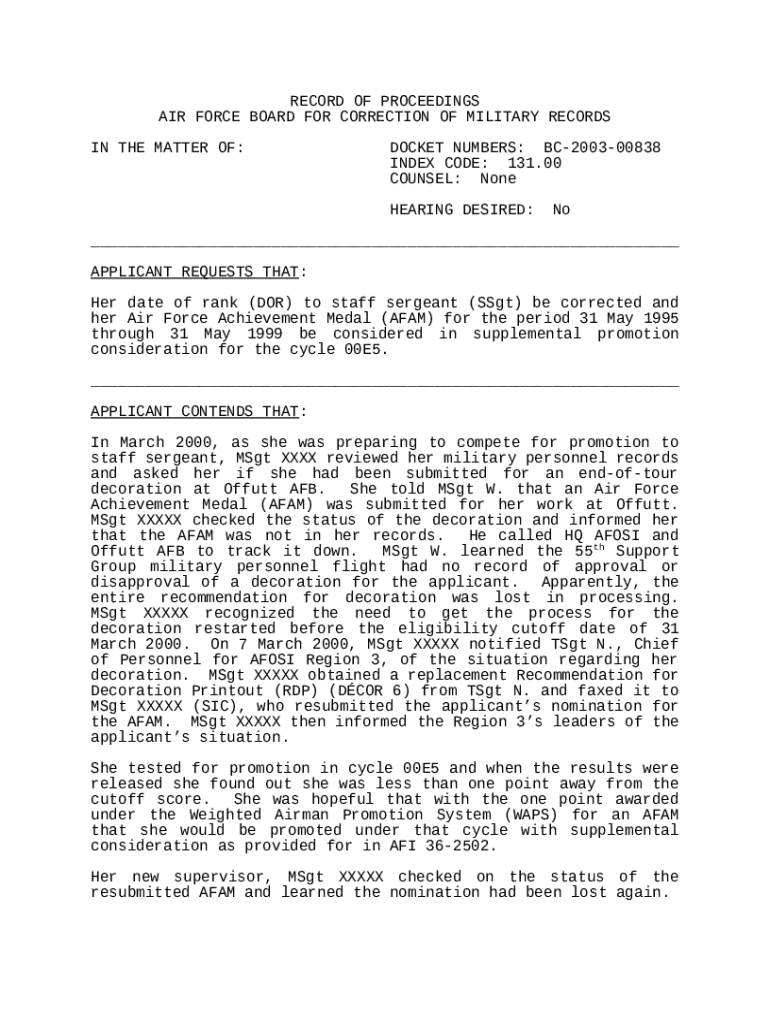 IN THE MATTER OF:DOCKET NUMBERS:BC-2003-00838 - boards law af Doc Template | pdfFiller