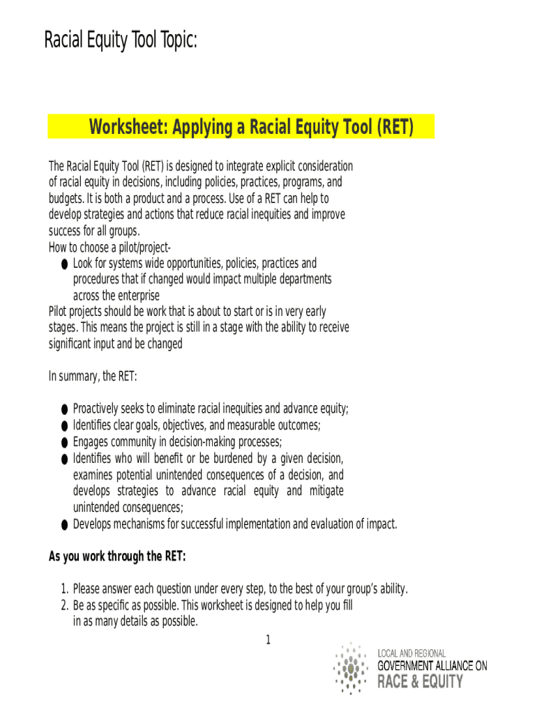 Racial Equity Impact Assessment Worksheet Doc Template | pdfFiller