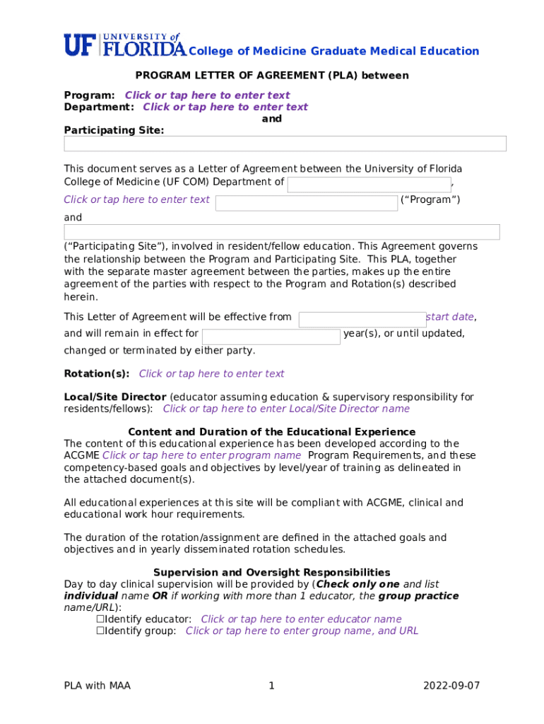 Program Letter of Agreement (PLA) for Education - gme med ufl Doc ...