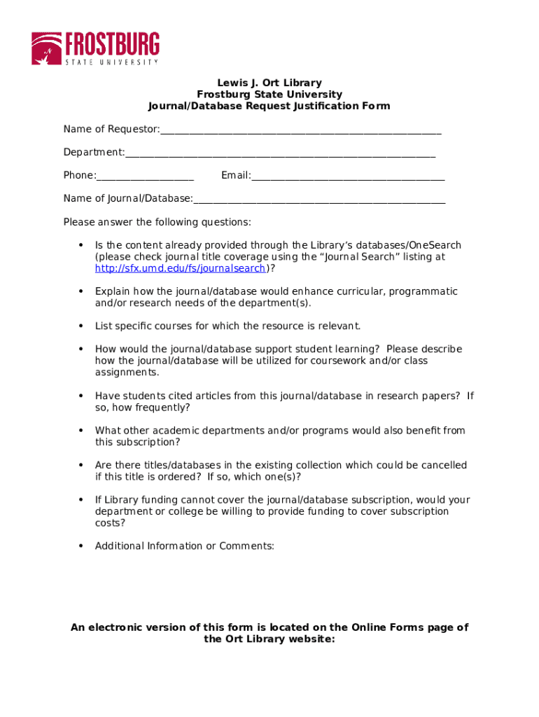 Journal/Database Request Justification Doc Template | pdfFiller