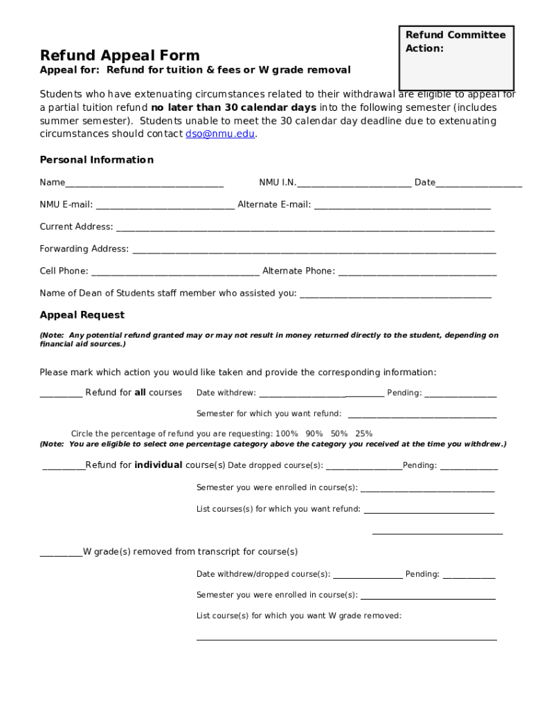 Tuition and Fee Refund Appeals - Office of the Registrar Doc Template ...