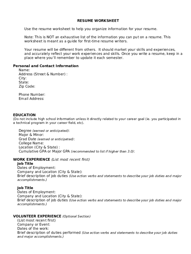 The Resume Workbook For High School Students Doc Template | pdfFiller