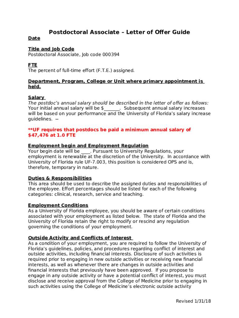 J-1 Postdoctoral Associate - Letter of Offer Guide - com-dean ...