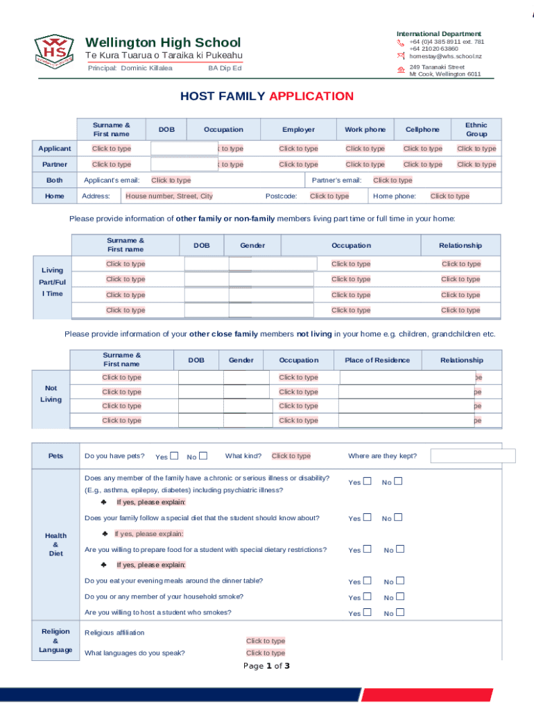 WHS Homestay Application Doc Template | pdfFiller