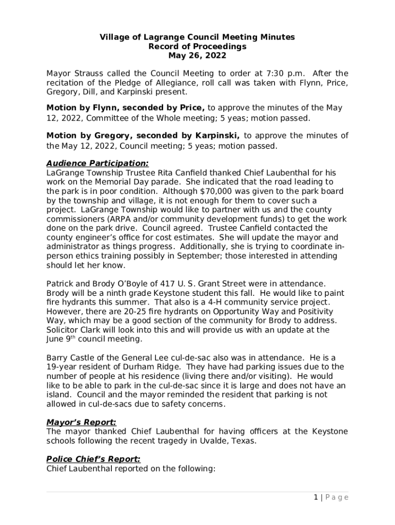 seconded by Flynn; 5 yeas; motion passed. Doc Template | pdfFiller