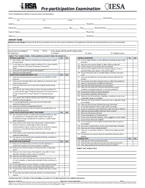Fillable Online IHSA Pre-Participation Examination Form Fax Email Print ...