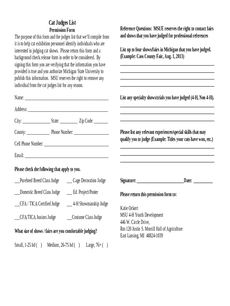 s - For Show Managers and Judges Doc Template | pdfFiller