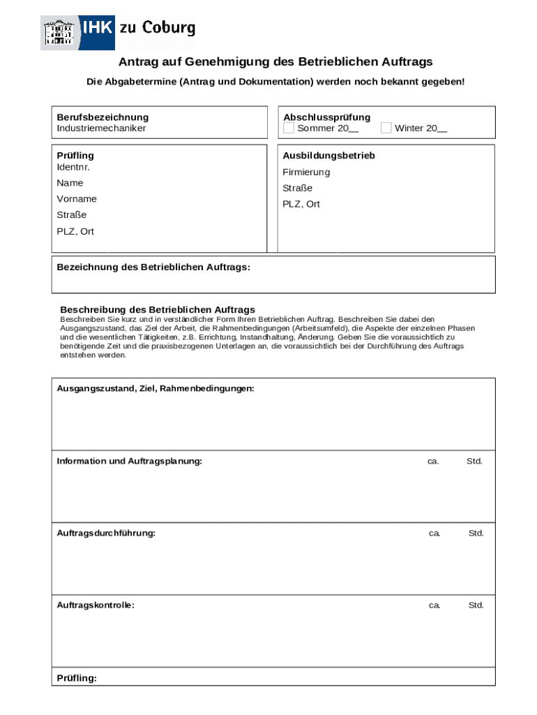 Ination und Auftragsplanung Auftragsdurchf hrun g ... - IHK Doc Template | pdfFiller