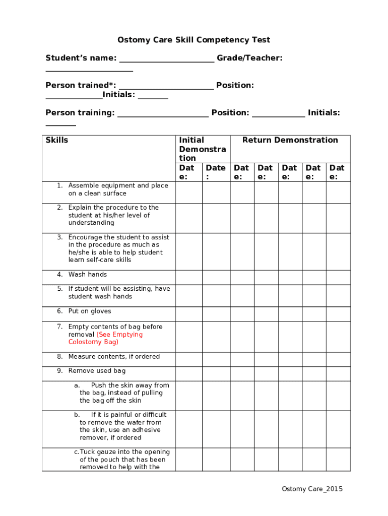 Nursing Assisting Skill VIII Caring for an Ostomy Doc Template | pdfFiller