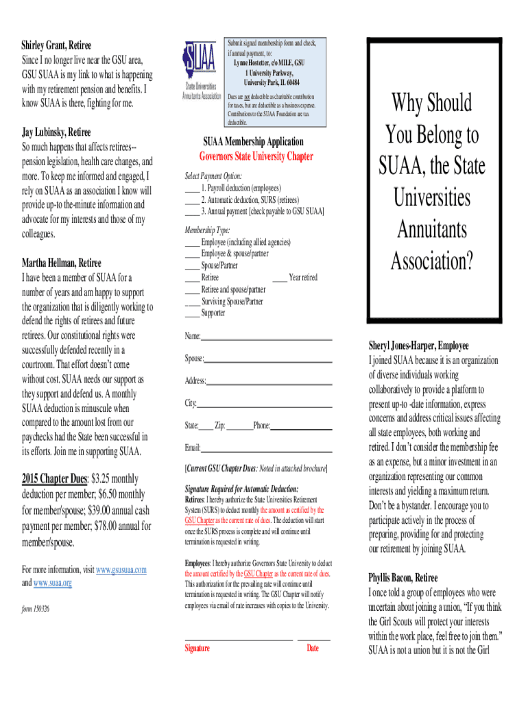 Fillable Online Why Should You Belong to SUAA, the State Universities ... Fax Email Print ...